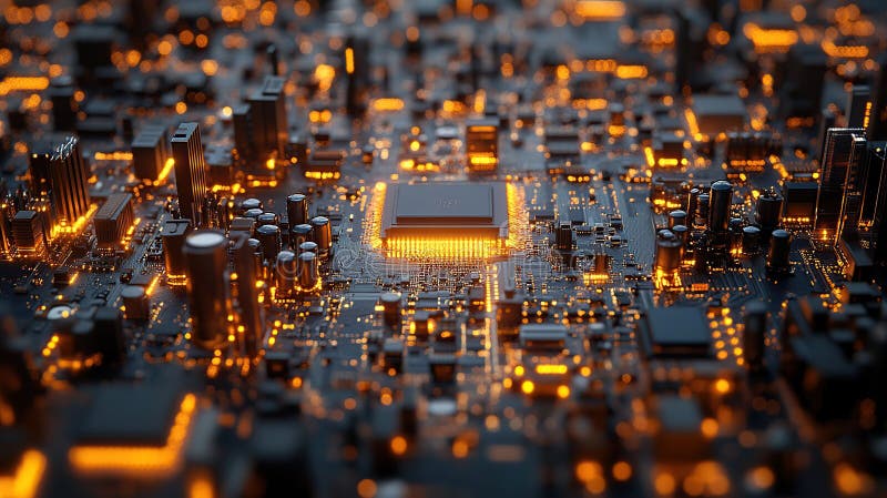 Close-up of Glowing Circuit Board with Central Processor Stock ...