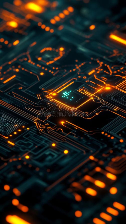 Glowing Teal Orange Circuit Board Microchip Stock Photos - Free ...