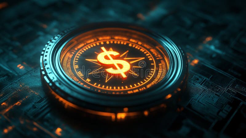 Close-up of a Glowing Compass on a Dark Financial Chart Stock Photo ...