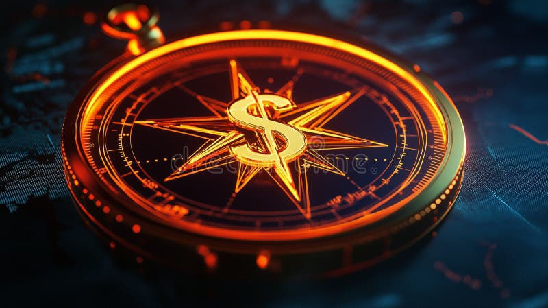 Close-up of a Glowing Compass on a Dark Financial Chart Stock Image ...