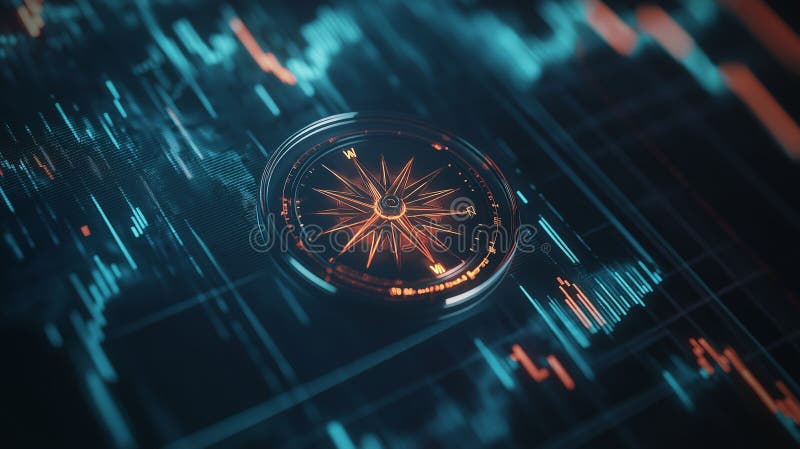 Close-up of a Glowing Compass on a Dark Financial Chart Stock Photo ...