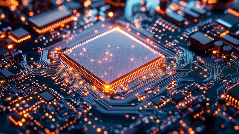 Close-up of a Glowing Computer Chip with Circuits Stock Image - Image ...