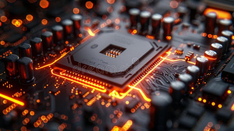 Close-up of a Glowing Computer Chip - Generative Ai Stock Illustration ...