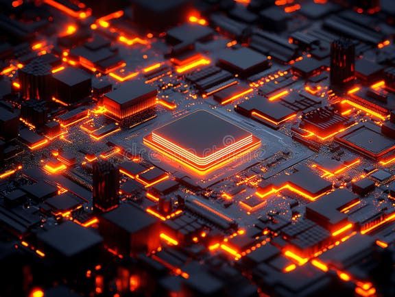 A Close Up of a Glowing Computer Processor Stock Illustration ...