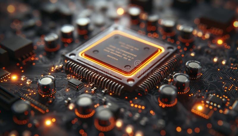 Close-up of a Glowing CPU on Motherboard Stock Photo - Image of ...