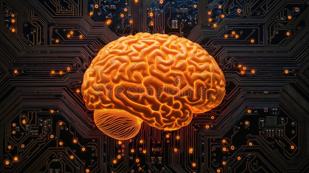Glowing Human Brain on Circuit Board AI Technology Neuroscience Stock ...