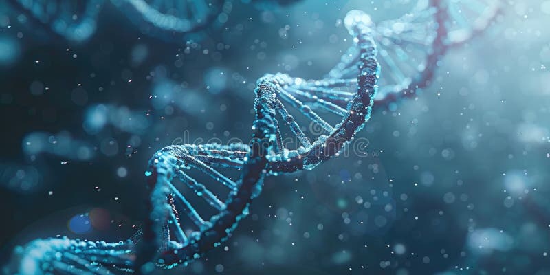 Close Up of Glowing DNA Double Helix Structure in Blue Light in Dark ...