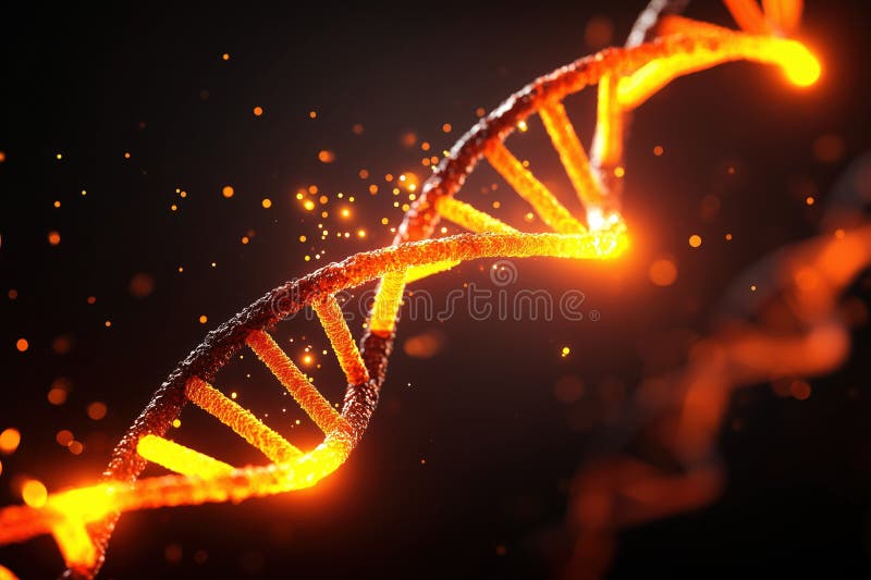 DNA Strand with Orange Glow. Biotechnology and Genomic Study ...