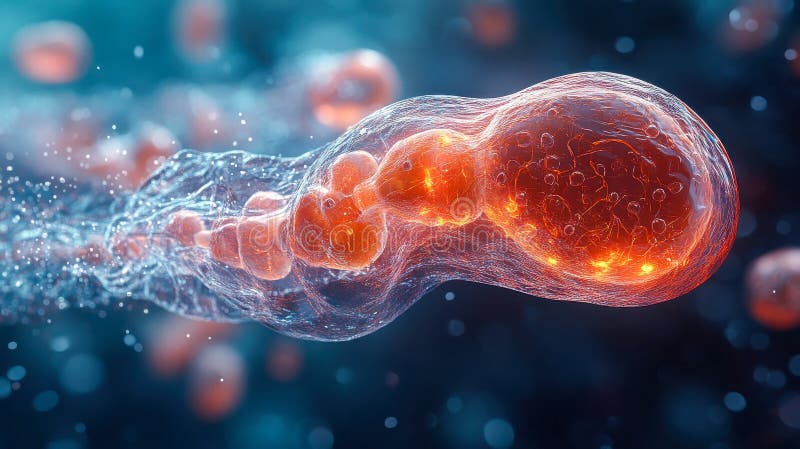 Close-up of a Glowing Fertilized Egg Undergoing Division, Symbolizing ...