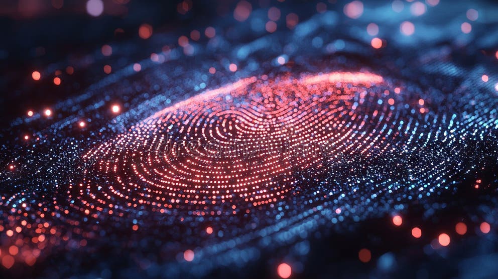 Close-up of Glowing Fingerprint Pattern with Digital Elements Stock ...