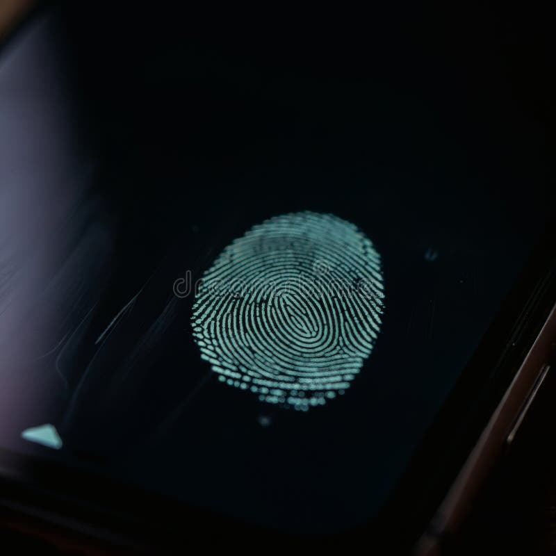Close Up of Glowing Fingerprint Scan on Smartphone Screen Representing ...