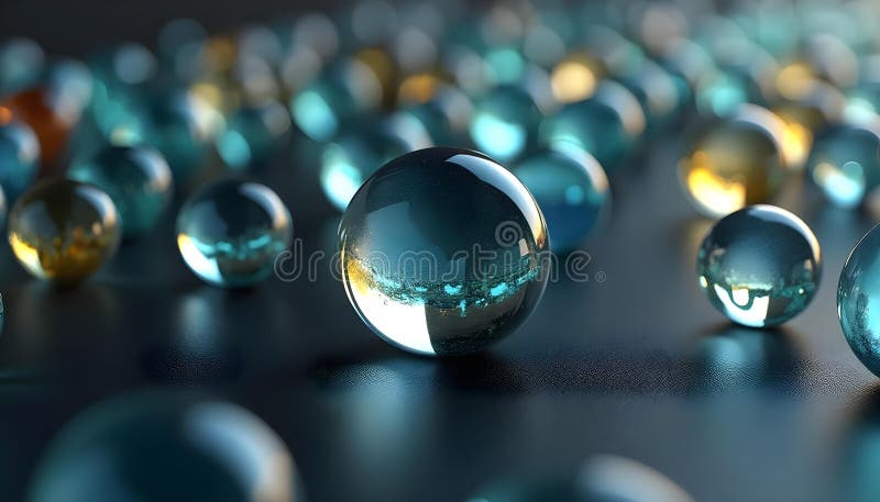 Close-up of Glowing Glass Marbles with One Larger Sphere in Sharp Focus ...