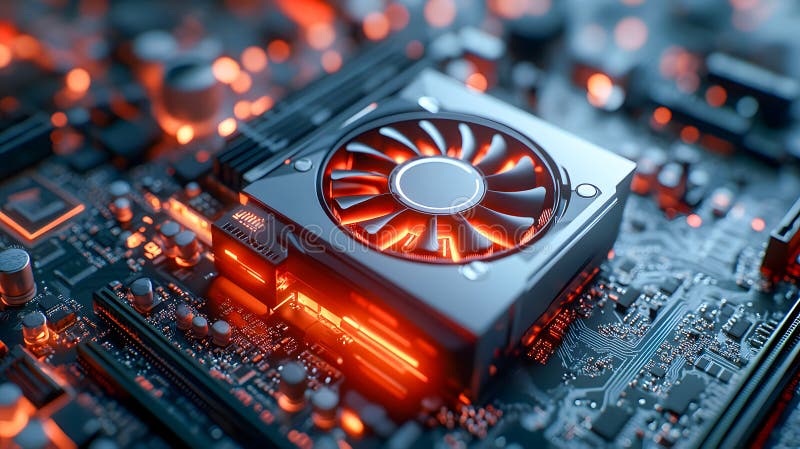 Advanced Computer Motherboard Glowing Cooling System Stock Photos ...