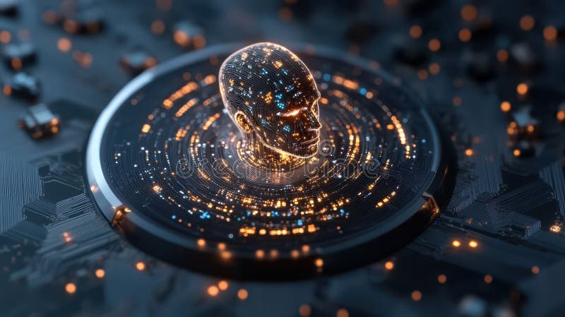 A Close-up of a Glowing Human Head Superimposed on a Detailed Computer ...