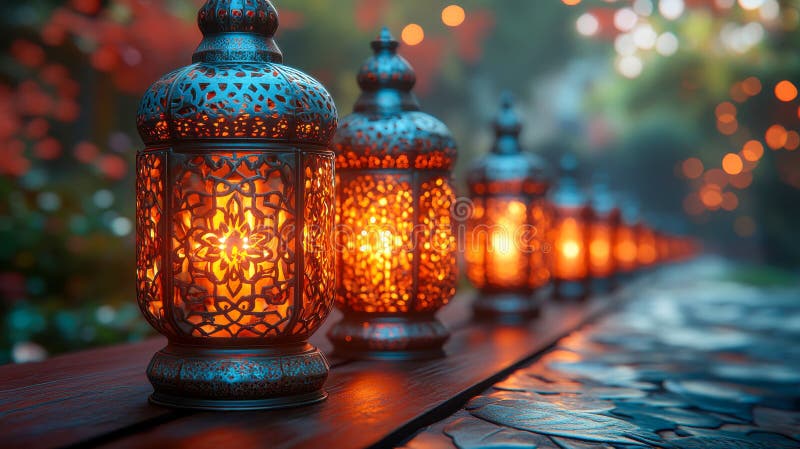 Close-up of a Glowing Islamic Lantern with Intricate Patterns ...