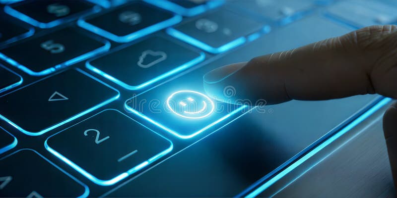 Close-up of a Glowing Keyboard with a Happy Face Button, Highlighting ...
