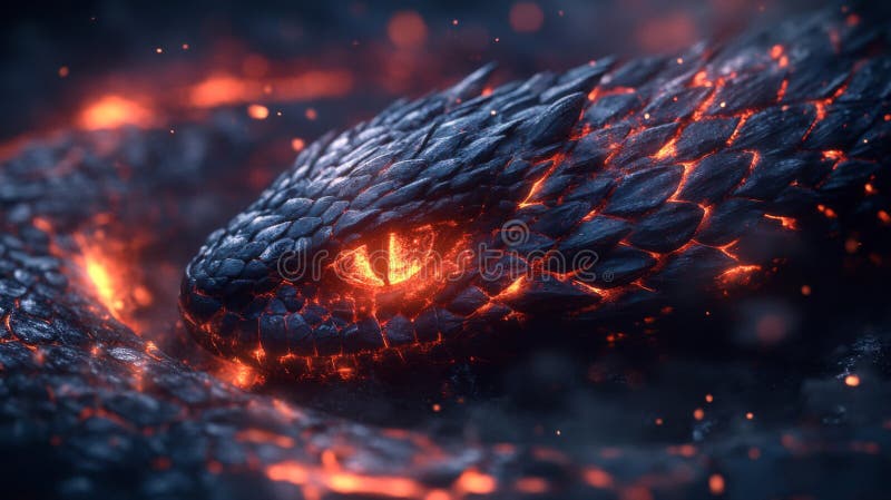 Close Up of Glowing Lava Snake in Dark Setting Stock Illustration ...