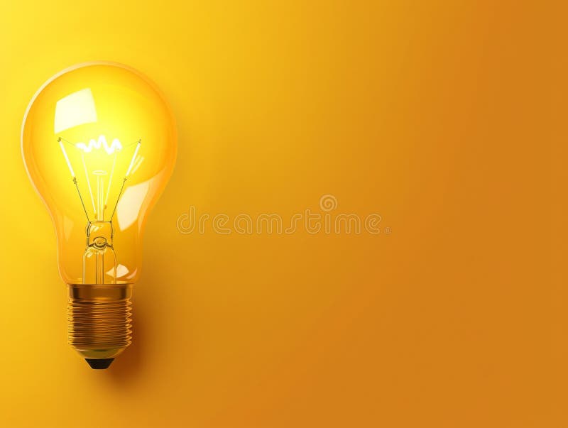 Close-up of a Glowing Light Bulb Against a Solid Yellow Background ...