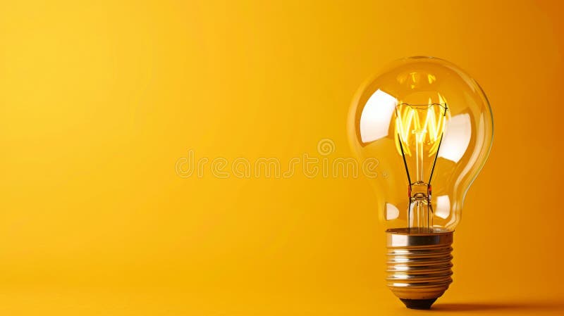 Close-up of a Glowing Light Bulb Against a Solid Yellow Background ...