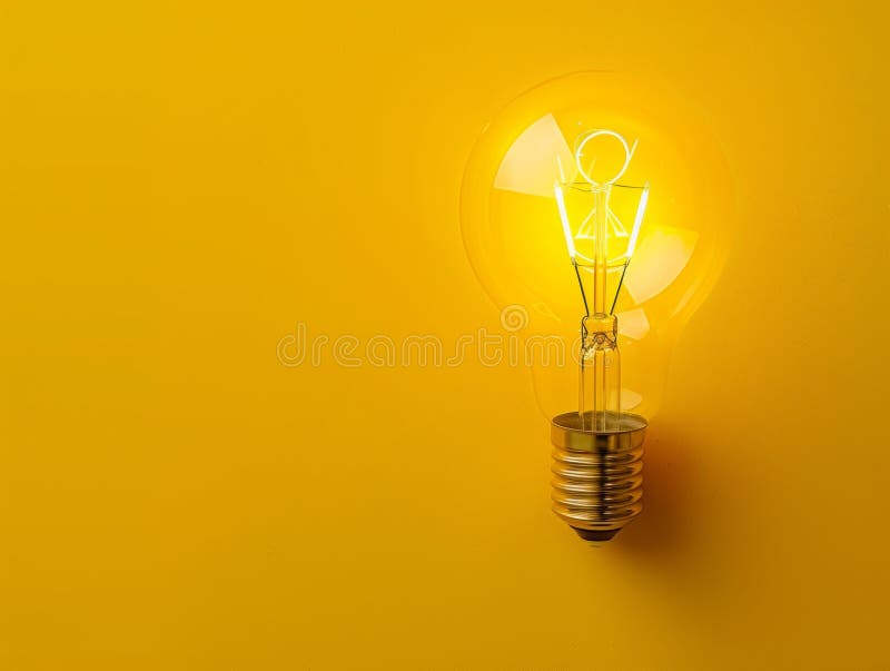 Close-up of a Glowing Light Bulb Against a Solid Yellow Background ...