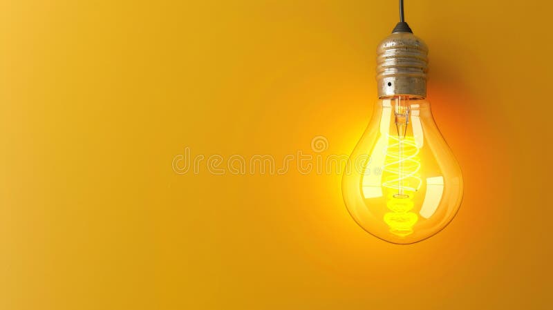 Close-up of a Glowing Light Bulb Against a Solid Yellow Background ...