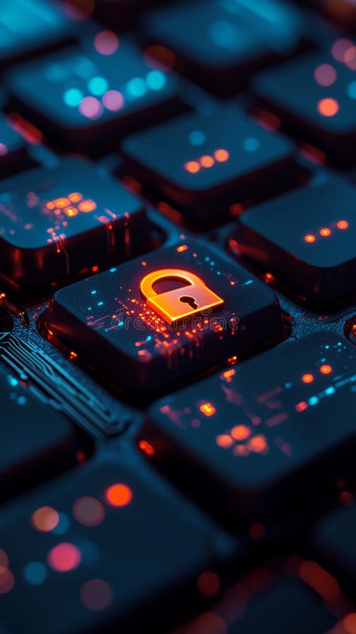 Close-up of a Glowing Lock Icon on a Keyboard Key, Symbolizing Cyber ...