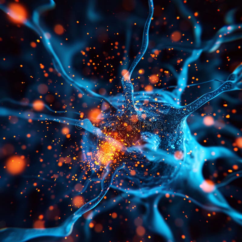 Close-up of a Glowing Neuron Network with Synapses and Neural Activity ...