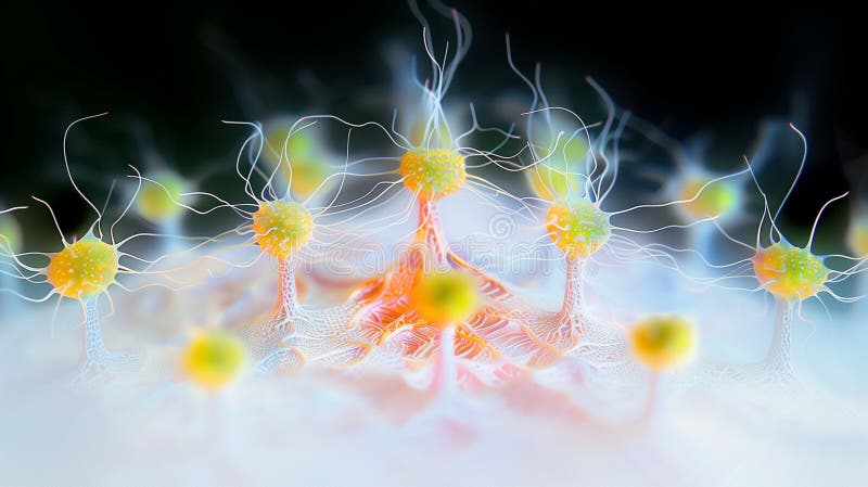 Close-up of Glowing Neuron Synapses with Vibrant Neurotransmitters in ...