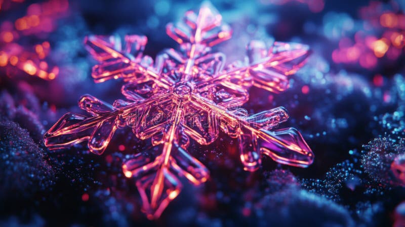 Close-up of a Glowing Pink Snowflake on a Dark Background Stock ...