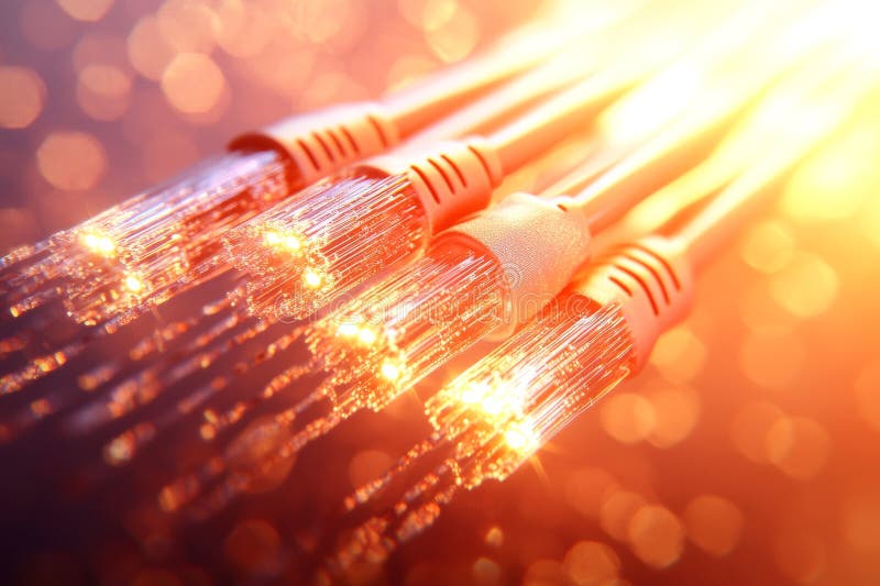 Close Up of Glowing Red Fiber Optic Cables Visualizing Data Flow High ...