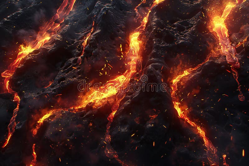Close Up of a Lava Flow of Volcano. Generative AI Stock Illustration ...