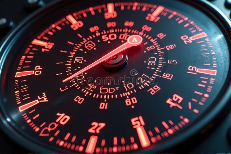 Close-up of Glowing Red Speedometer with Arabic Numerals Stock Photo ...