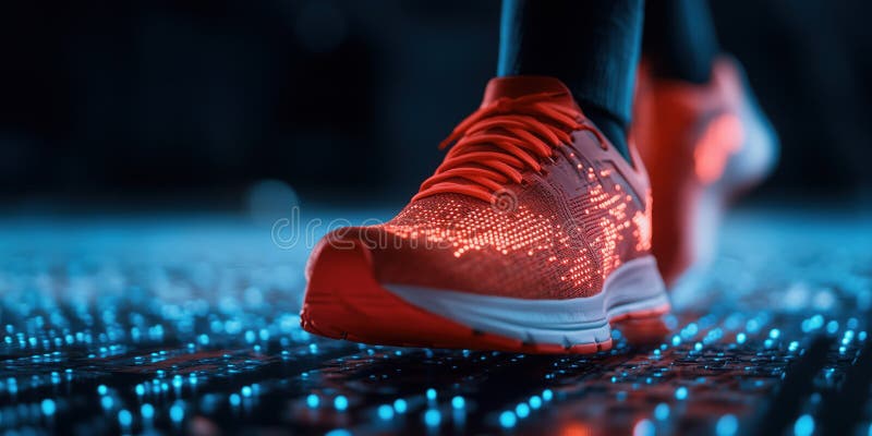 Close Up of Glowing Running Shoe on Futuristic Surface, Showcasing ...