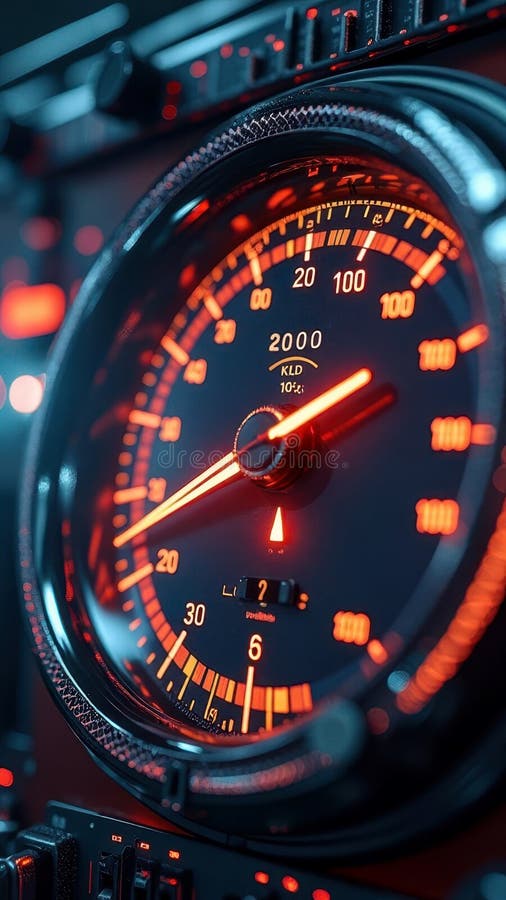 Close-up of Glowing Speedometer with Red Neon Light in Dark Setting ...