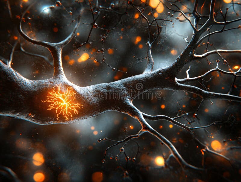 Close Up of Glowing Synaptic Connections on Tree Like Neural Branches ...