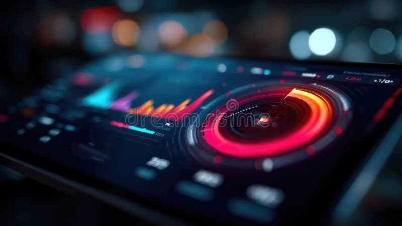 Close-up of a Glowing User Interface Control Panel with Illuminated ...