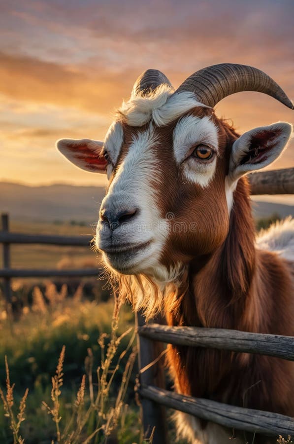 Golden Hour Goat Portrait at Sunset Farm Stock Illustration ...