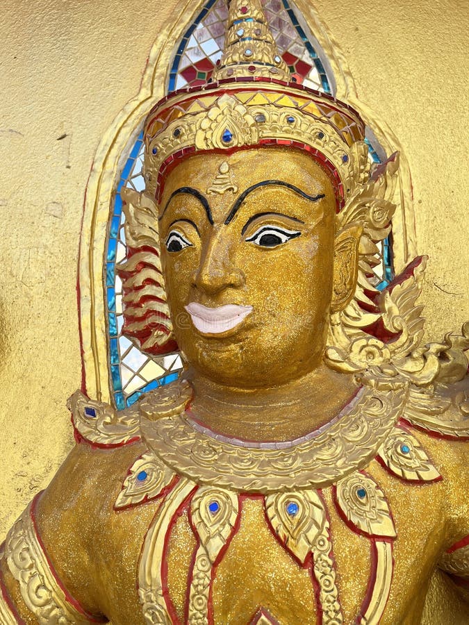 Gold Angle Statue on Gold Wall Editorial Image - Image of asian, cement ...