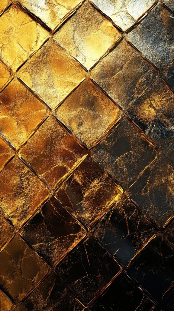 Close Up of Gold and Black Tile with Embossed Patterns on Elegant Foil ...