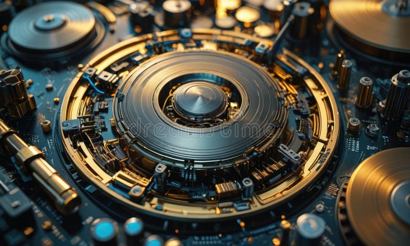 A Close Up of a Gold Colored Electronic Device with a Disc in the ...