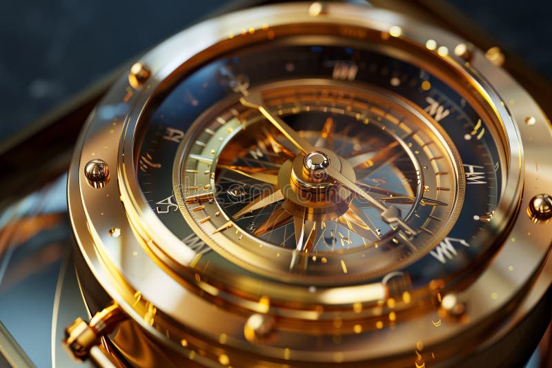 A Close Up of a Gold Compass Stock Photo - Image of indoor, closeup ...