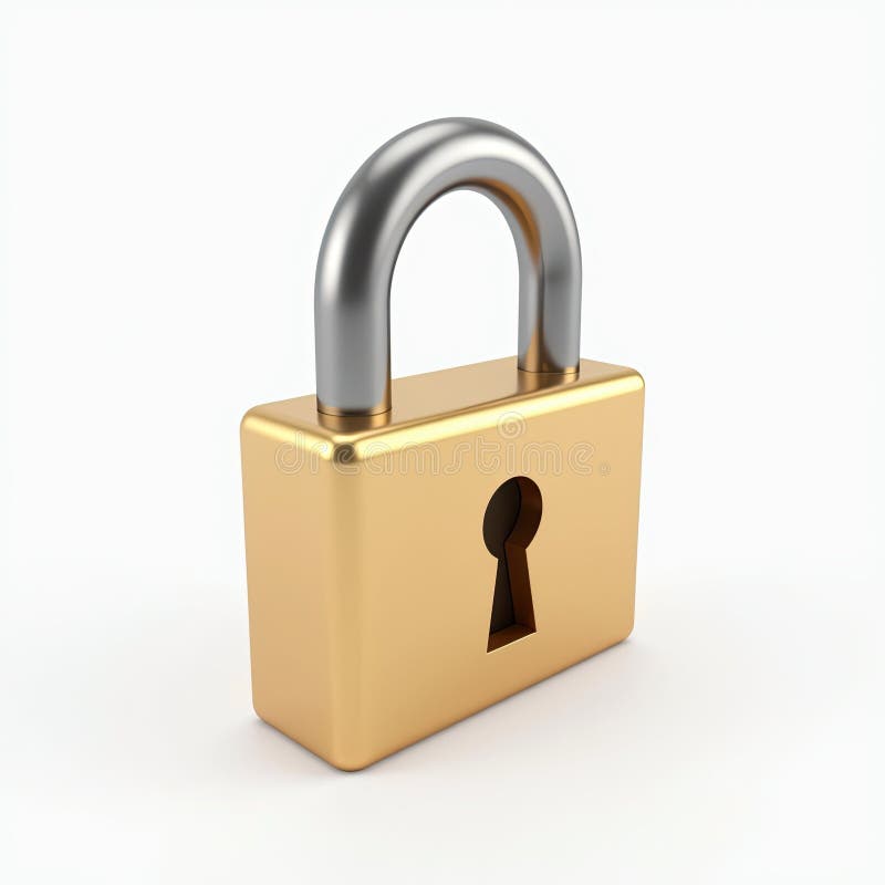 Close-up of a Gold Padlock with a Silver Shackle on a White Background ...