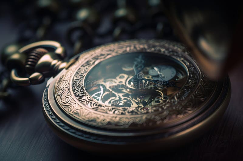 A Close Up of a Gold Pocket Watch on a Chain Stock Illustration ...
