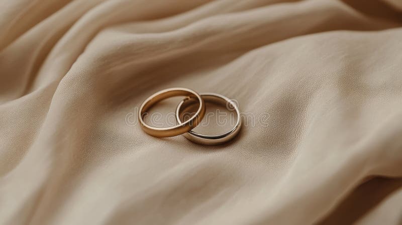 Close-up of Gold Wedding Rings on Beige Fabric, Symbol of Love and ...