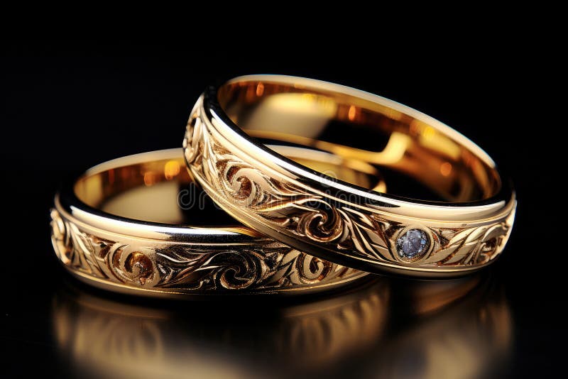 Close Up Gold Wedding Rings with Small Diamonds Stock Illustration ...