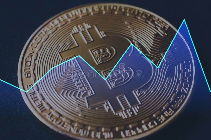 Close-up of a Golden Bitcoin Currency with Growth Graph Stock Image ...