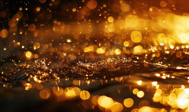 Close-up of Golden Bokeh Lights Shimmering in the Evening Stock ...