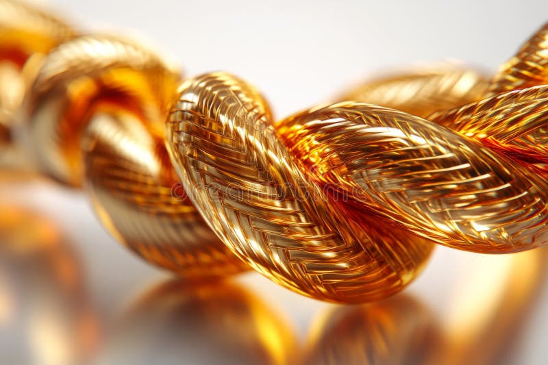 Close Up of Golden Braided Cable with a Reflective Surface Symbolizing ...