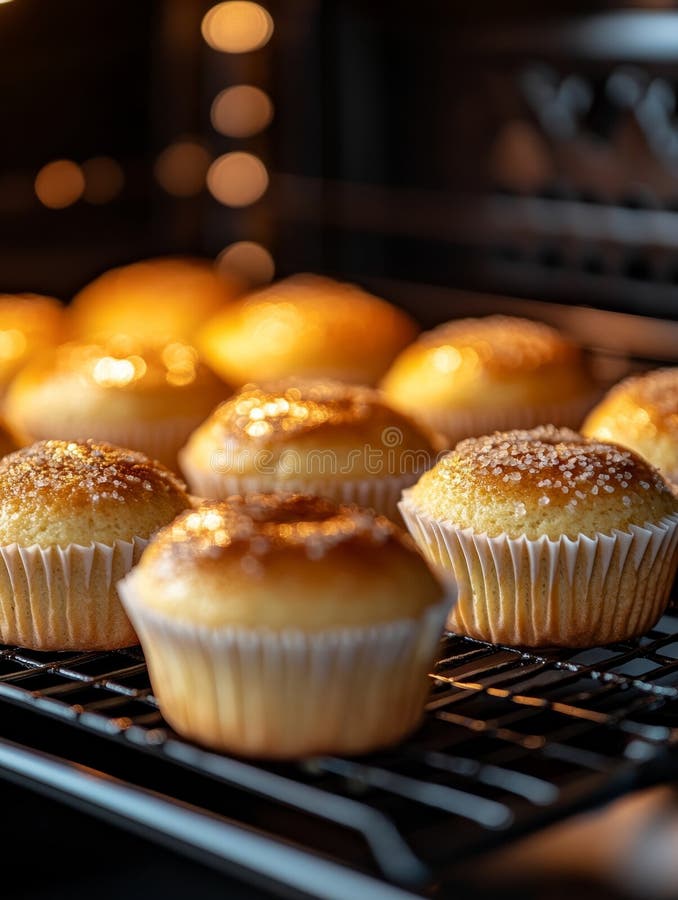 Close-up of Golden Brown Muffins Baking in the Oven. Stock Image ...