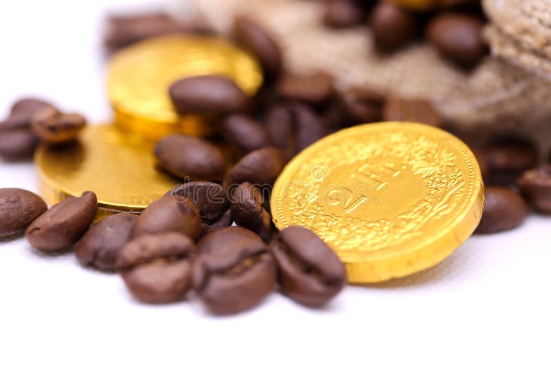 Close Up Golden Coin on Coffee Bean,business and Coffee Concept. Stock ... Close Up Golden Coin on Coffee Bean,business and Coffee Concept. Stock ...